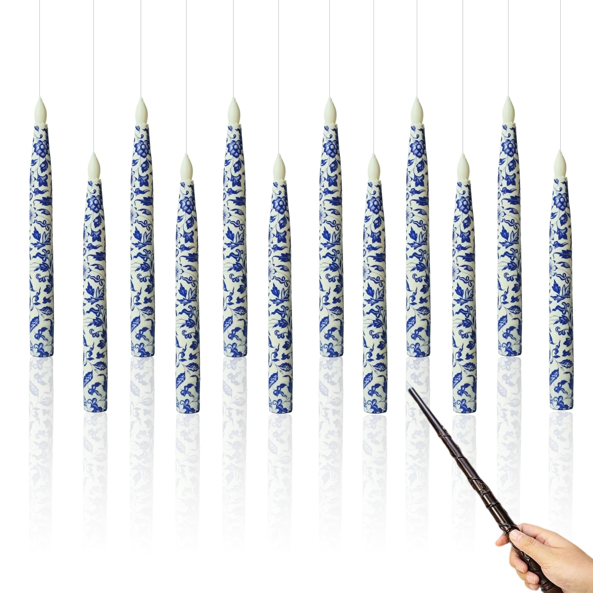 6.5in Floating Candles with Wand, 12 Pcs Printed Magic Hanging LED ...