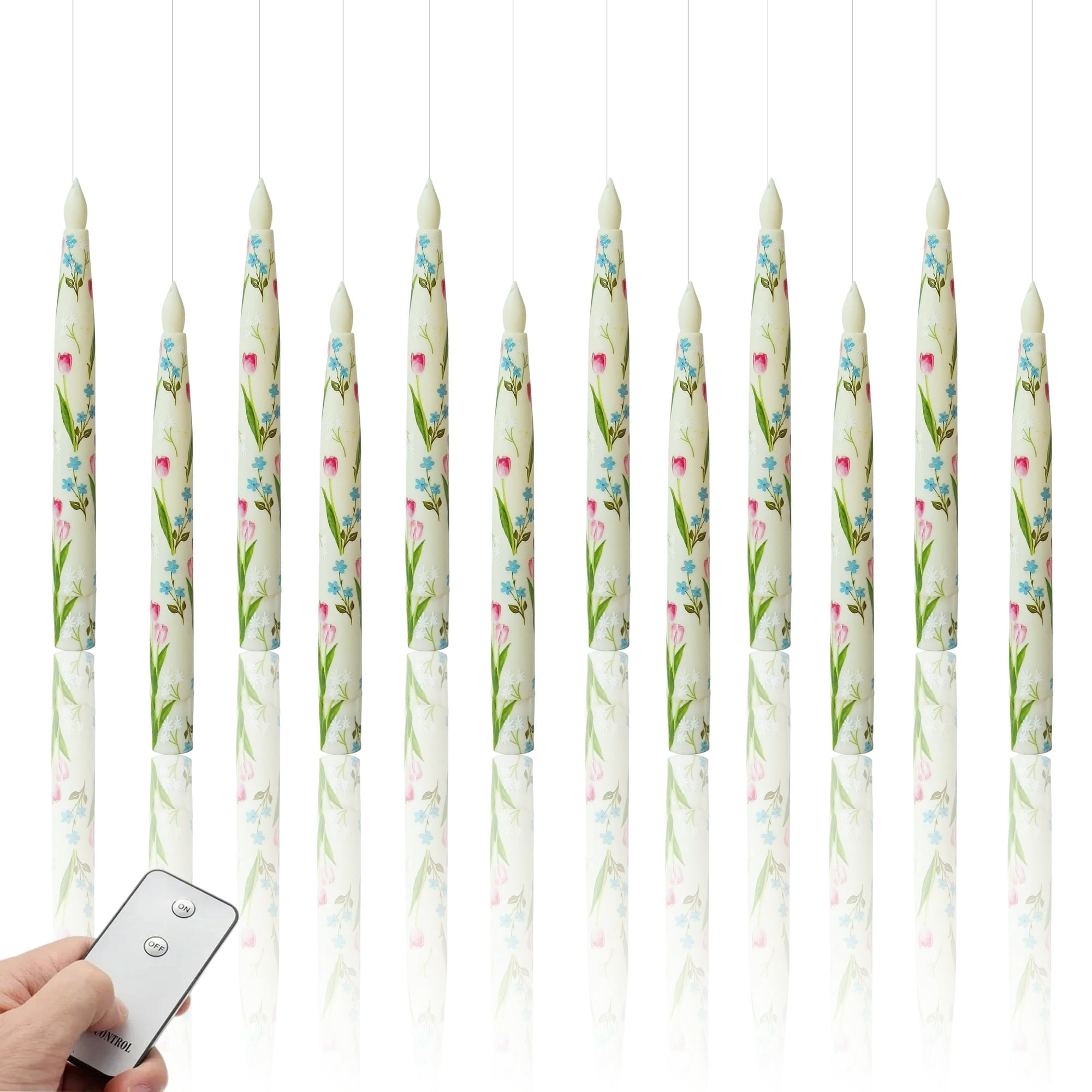 6.5in Floating Candles with Wand, 12 Pcs Printed Magic Hanging LED ...