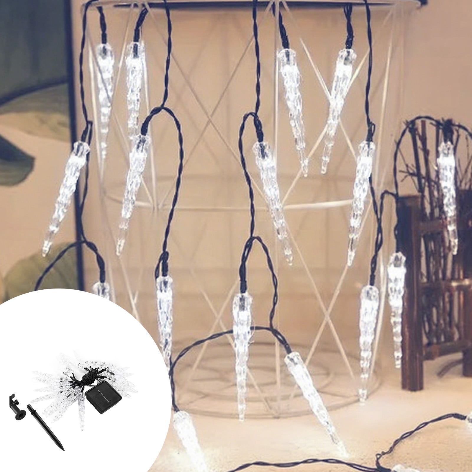6.5m Solar Powered Christmas Icicle Lights | 30 LED White Icicle String ...