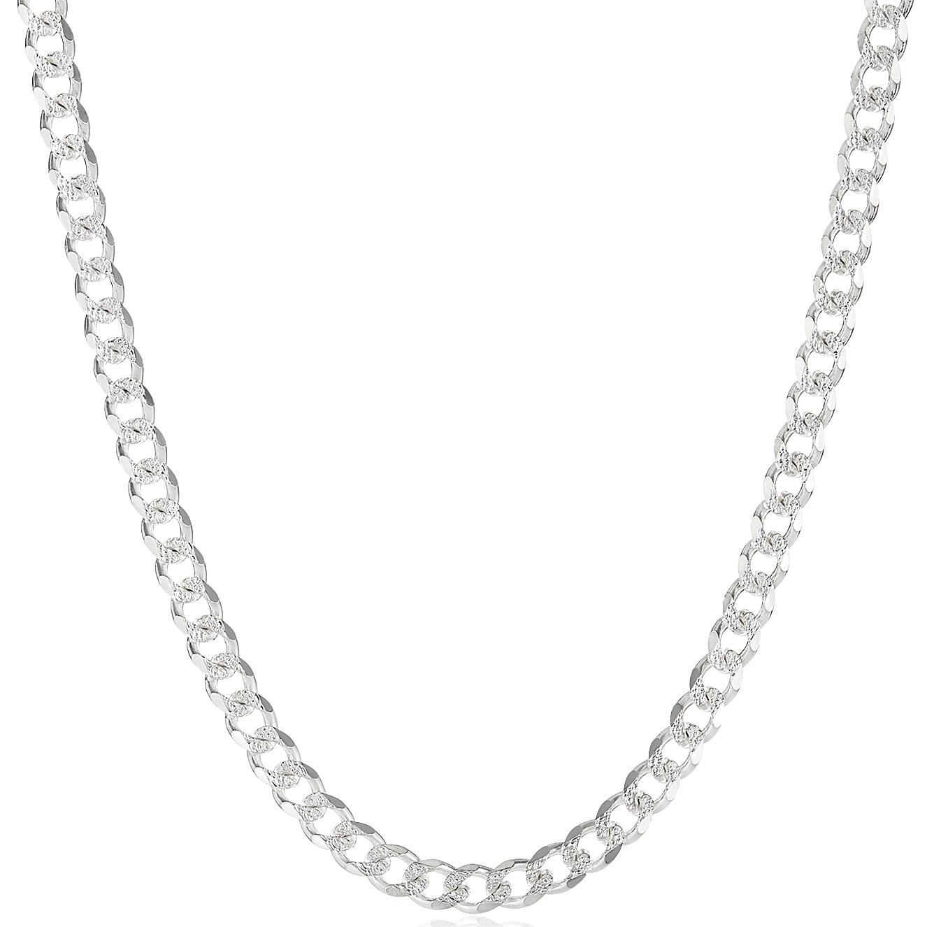 6.5mm .925 Sterling Silver Diamond-Cut Flat Cuban Link Curb Chain ...