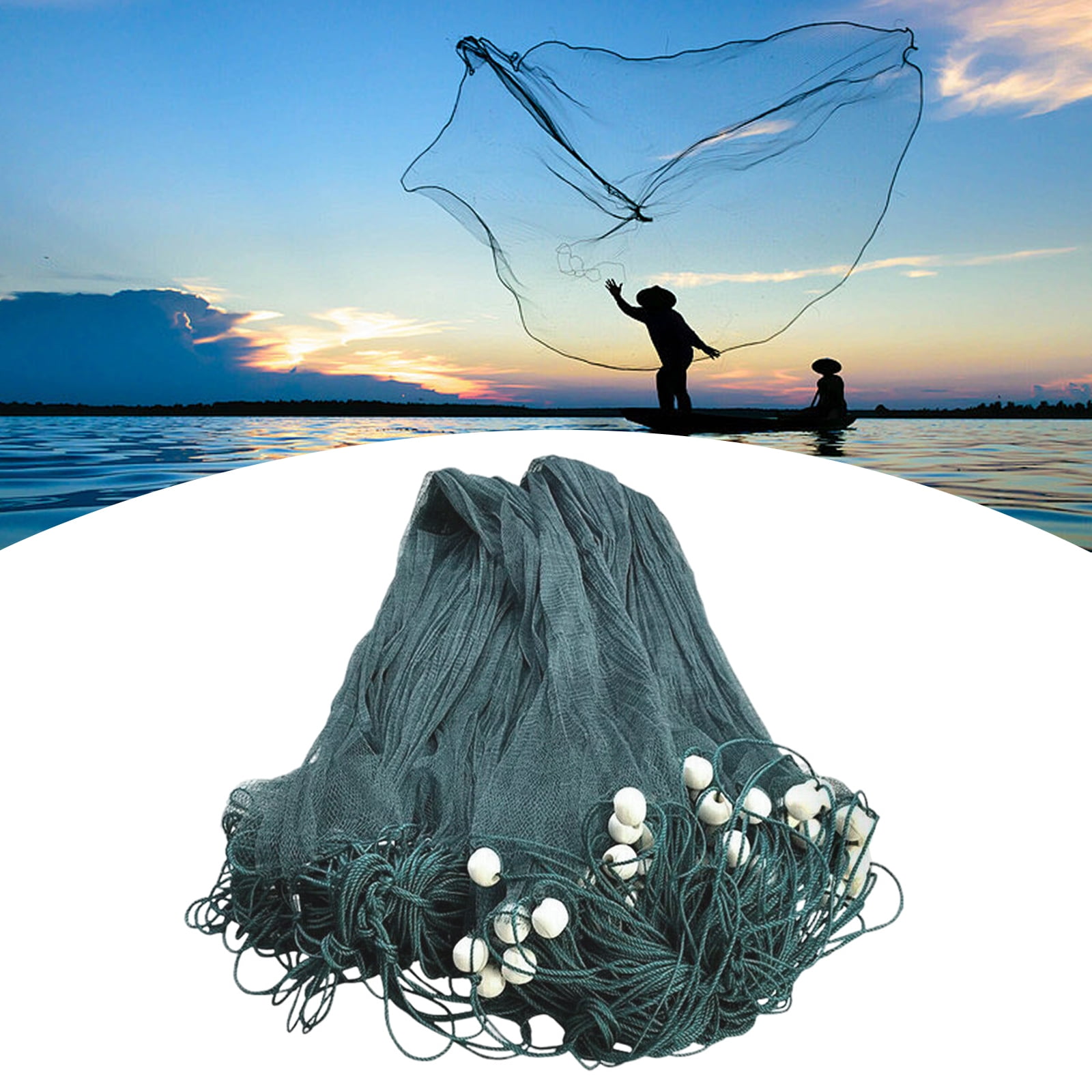 6.5x33ft Fishing Gill Nets 2cm Mesh Beach Seine Drag Nets Float Bobbers ...