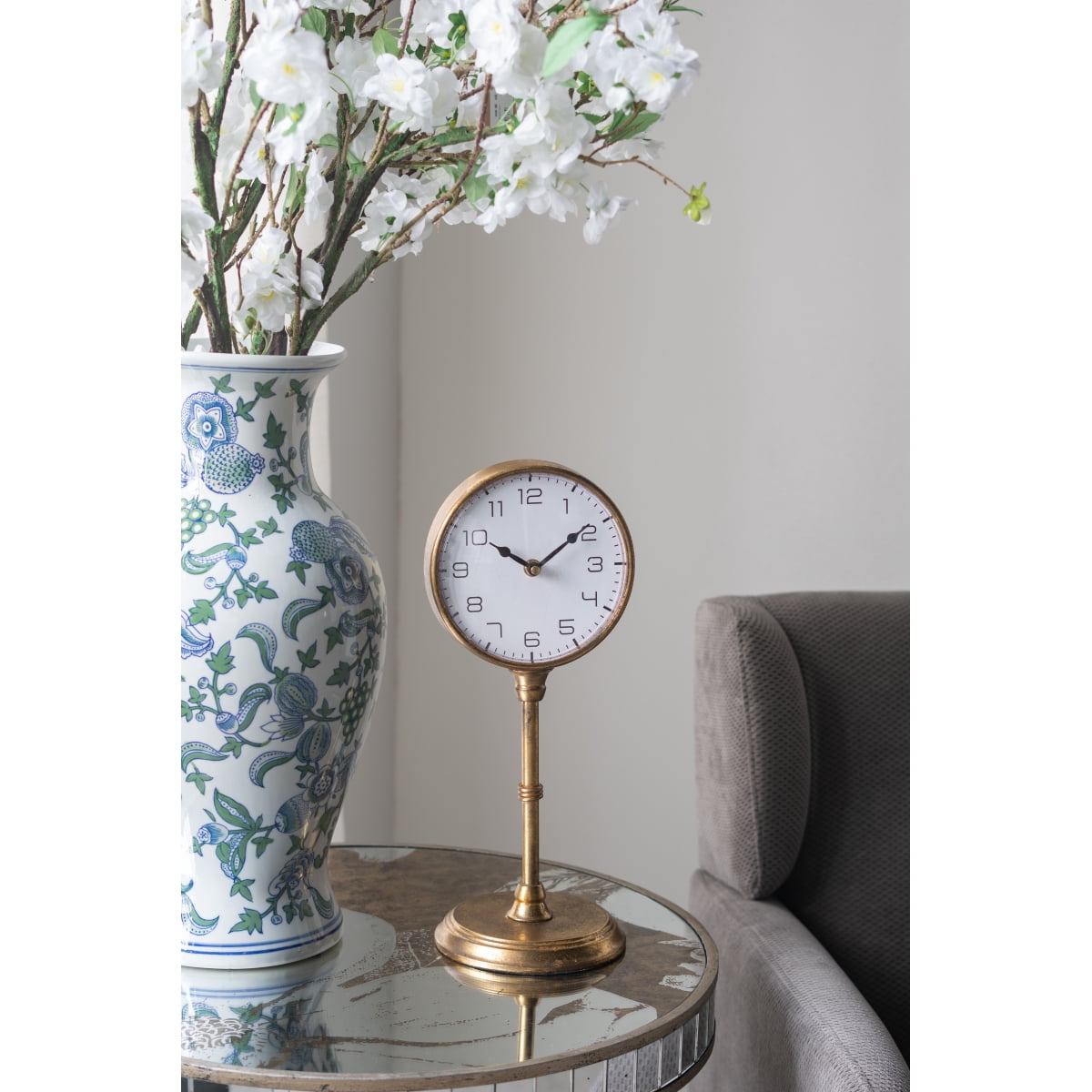 6.5x5.9x15.2" Vintage Inspired Gold Iron Table Clock with Acrylic Face ...