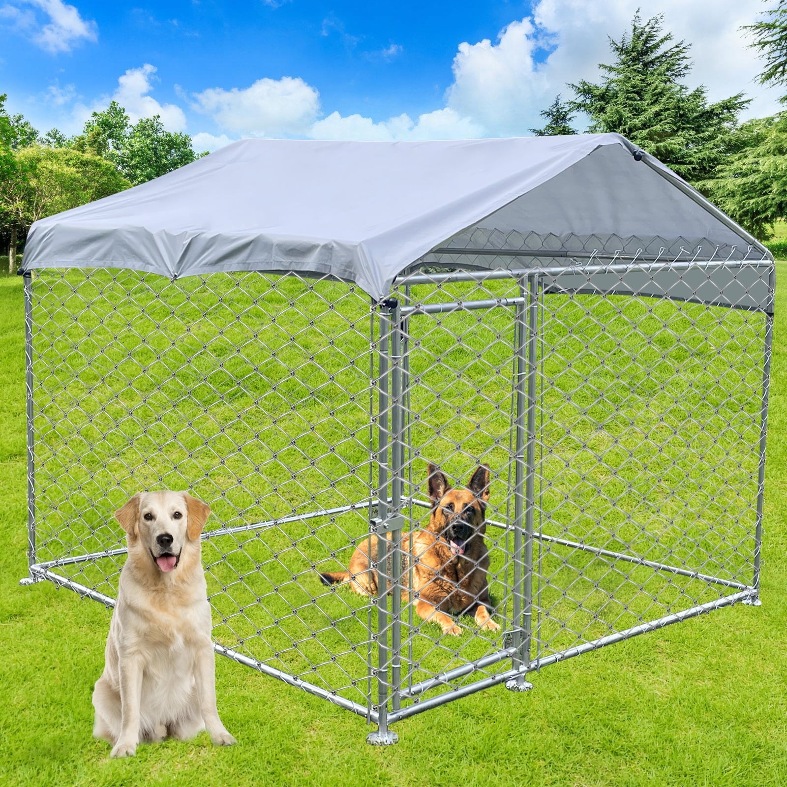6.5x6.5ft Outdoor Pet Dog Run House Kennel Shade Cage w/Roof Cover ...