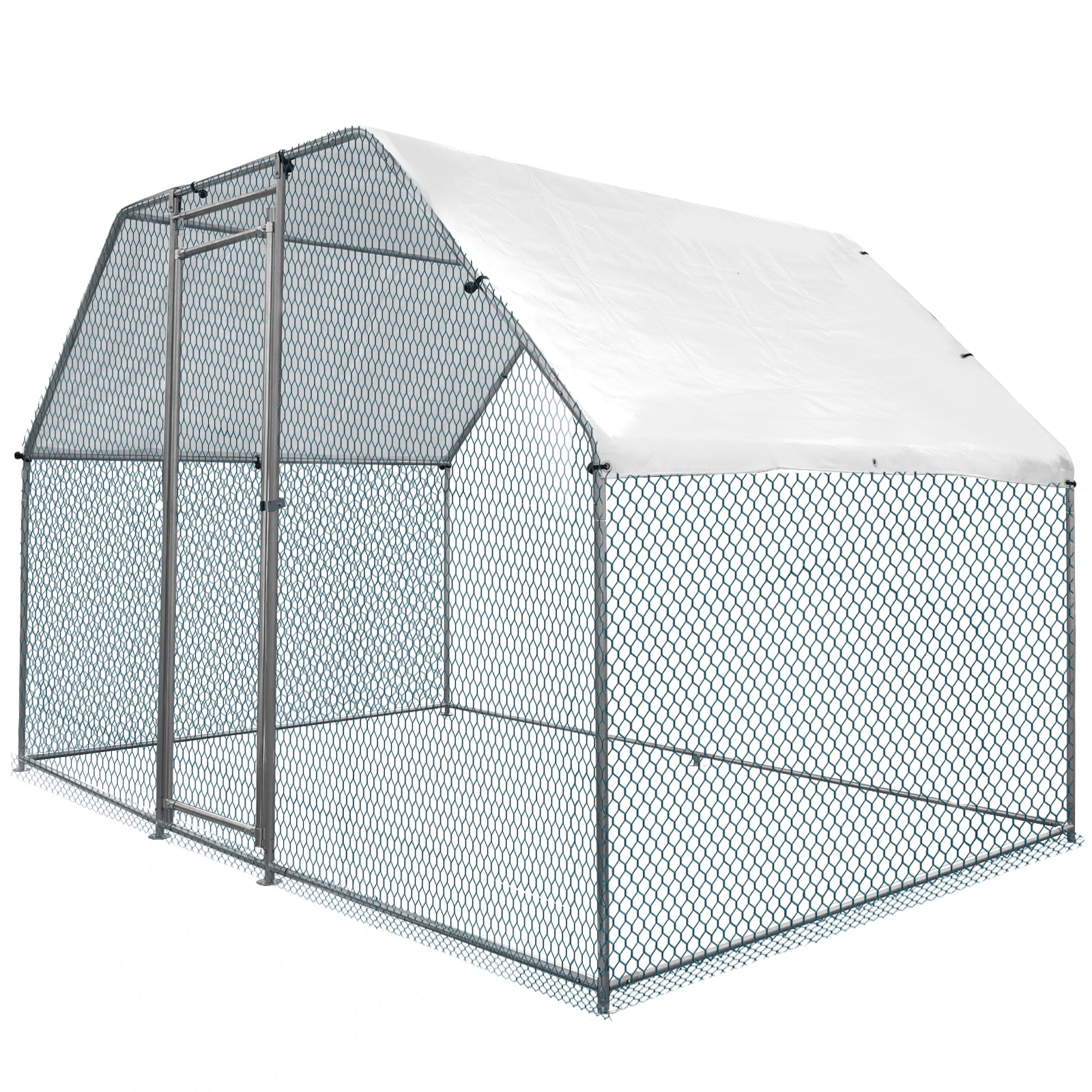 6.5x9.8x6.5ft Large Metal Chicken Coop with Run, Walk-in Poultry Cage ...