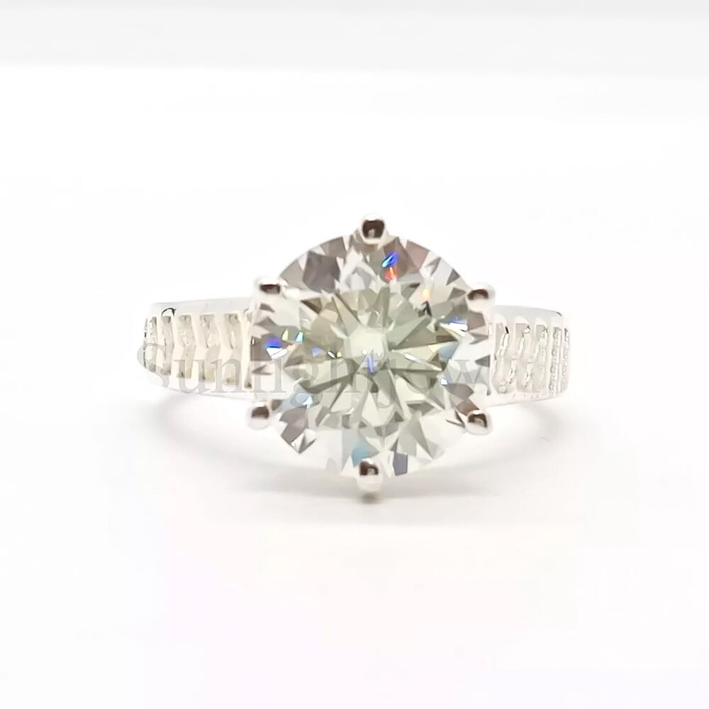 6.6 Ct White Moissanite Round Solitaire Ring - 925 Sterling Silver Gold ...