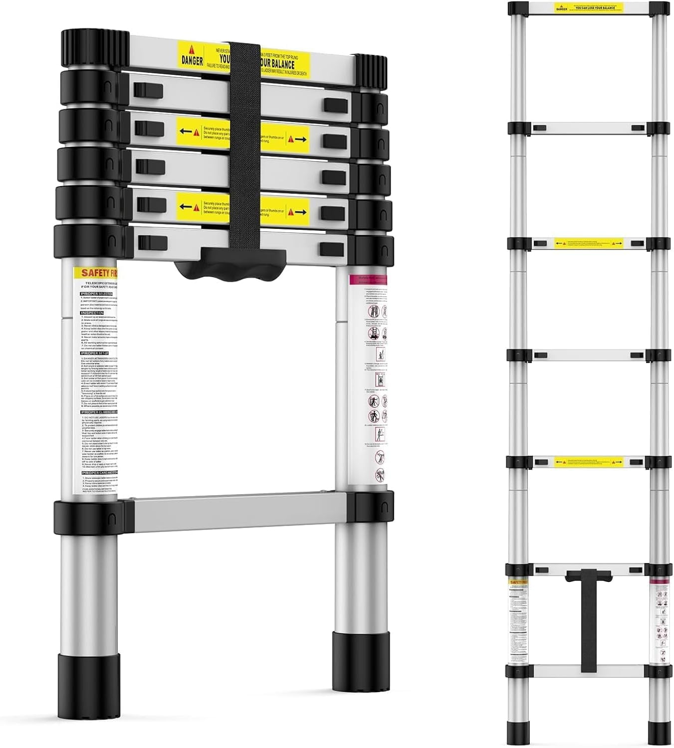 6.6 FT Aluminum Telescoping Ladder - Lightweight & Foldable, Anti-Slip ...