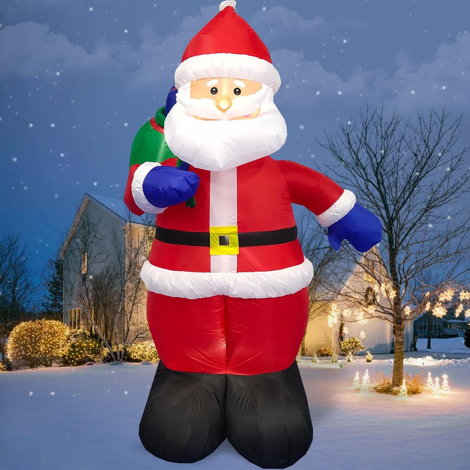 6.6 FT Long Christmas Inflatable Santa Claus on Sleigh with Snowman and ...