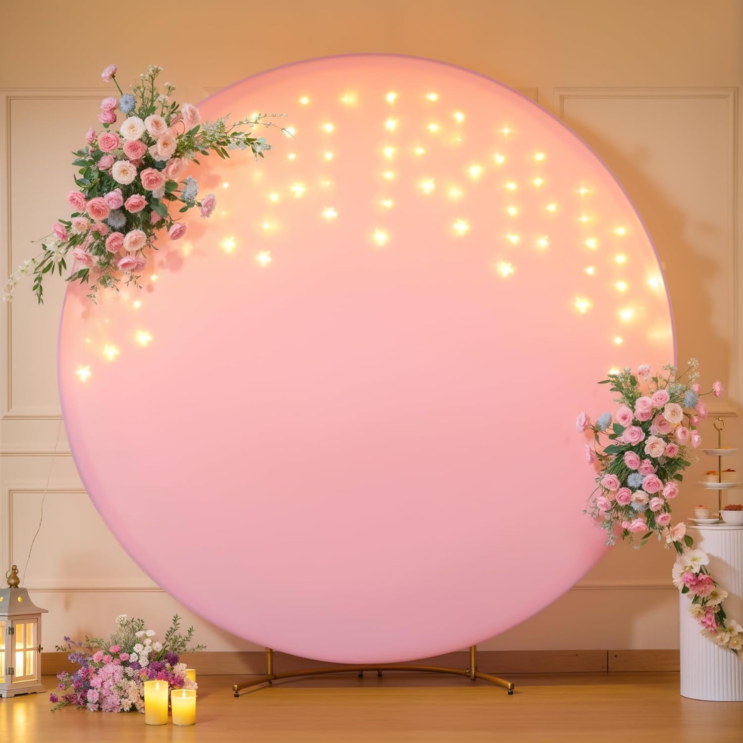 6.6 FT Round Backdrop Cover with Lights String for Circle Arch Stand ...