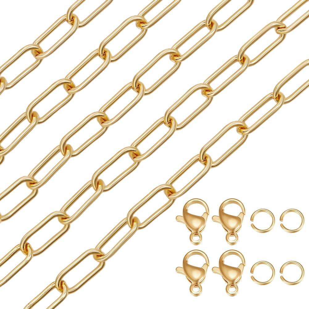 6.6 Feet/2M Real 18K Gold Plated Brass Paperclip Chain Bulk Metal Long ...