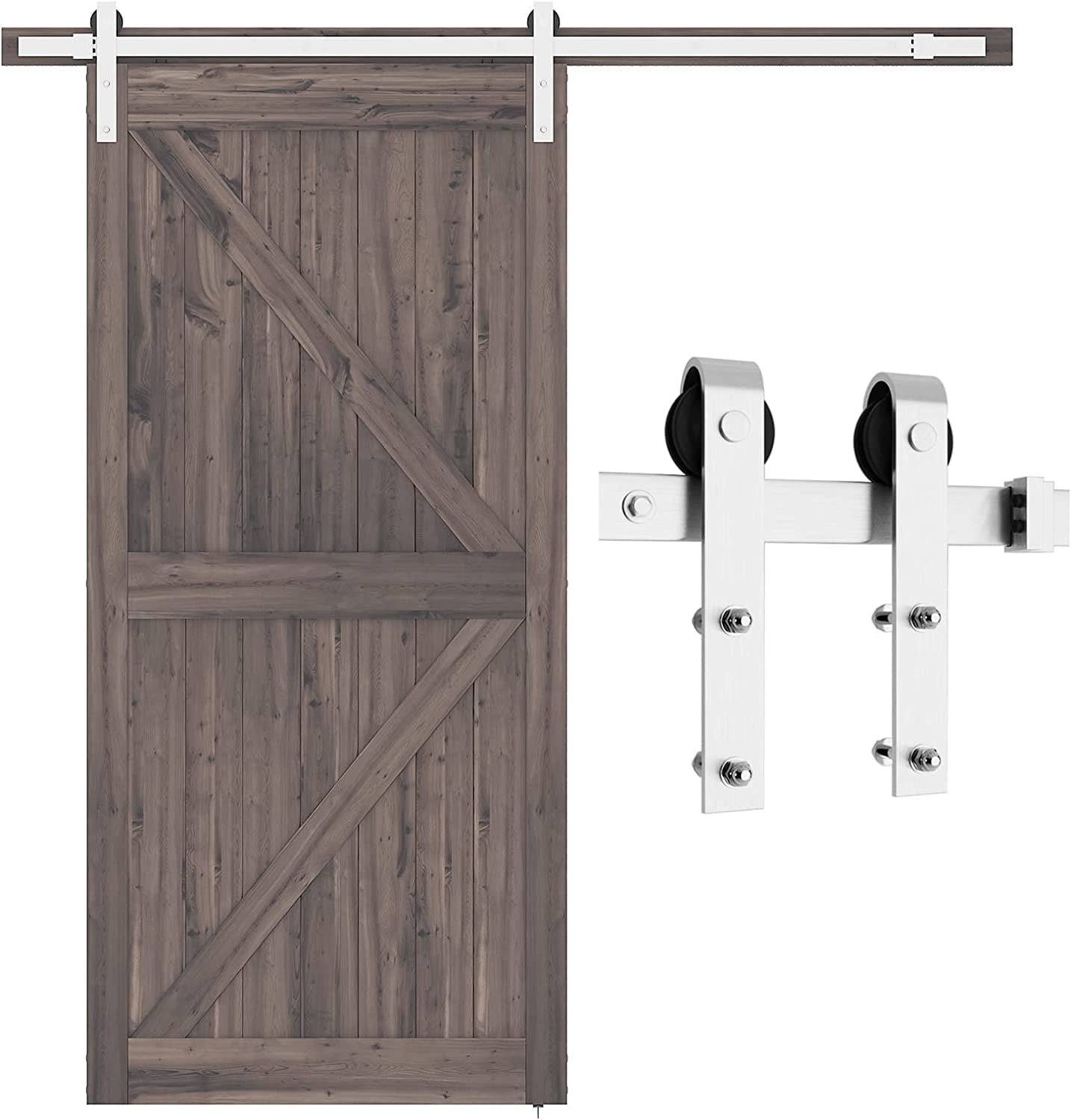 6.6 Feet Brushed Nickel Barn Door Hardware Kit-Heavy Duty Sliding Track ...