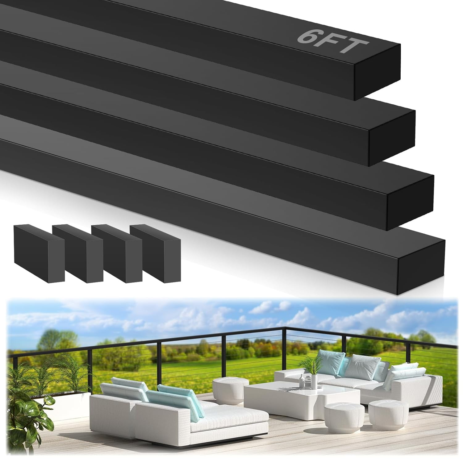 6'6" Stainless Steel T304 Handrail Black with POM Connector, 4 Pack ...