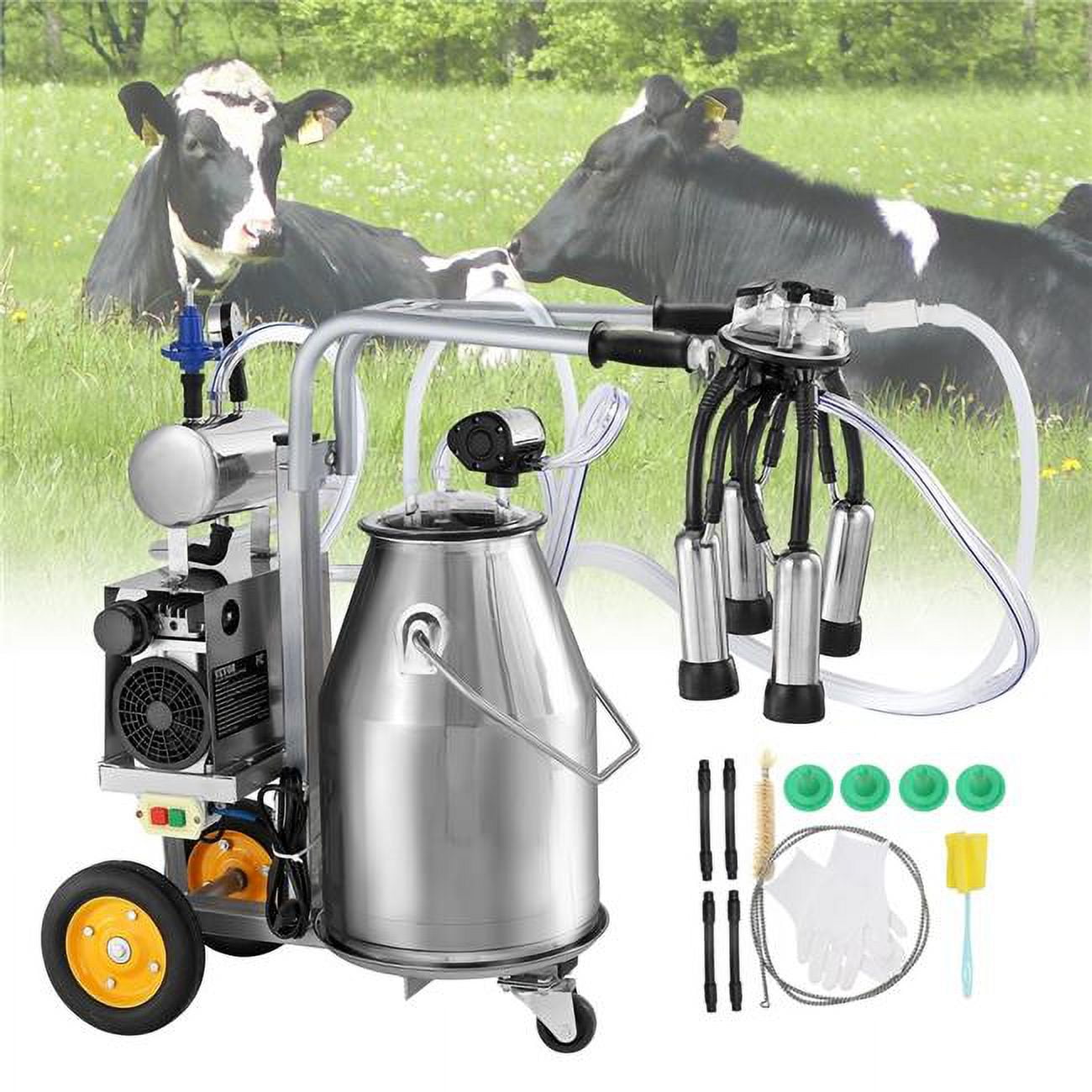 6.6 gal Electric Cow Milking Machine 304 Stainless Steel Bucket ...