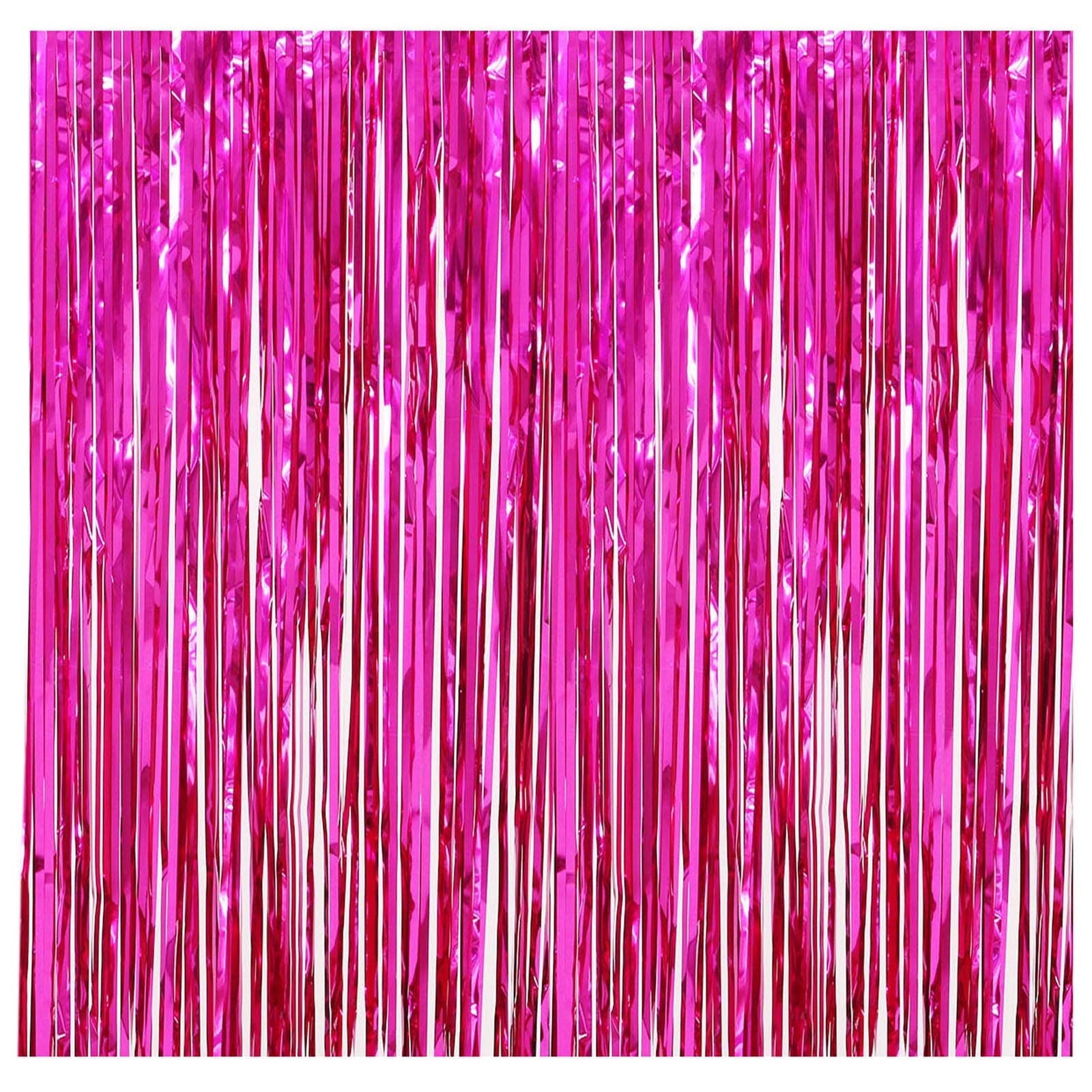6.6 x 3.3 ft Foil Fringe Curtains Party Decorations, Hot Pink Tinsel ...