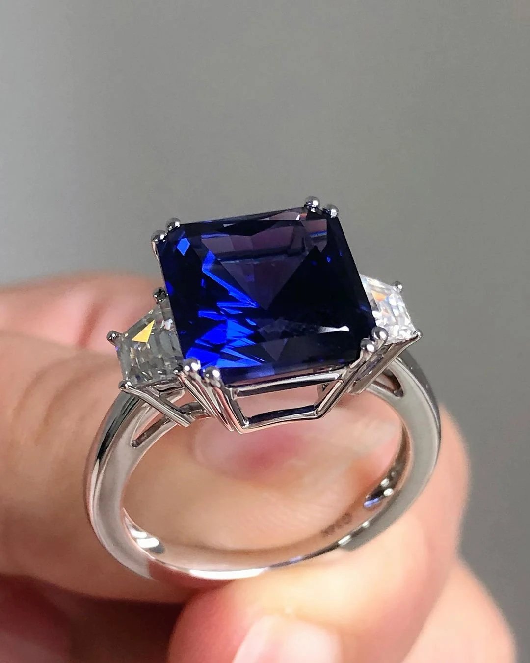 6.60 Ct Certified Natural Princess Cut Blue Sapphire & Diamond ...