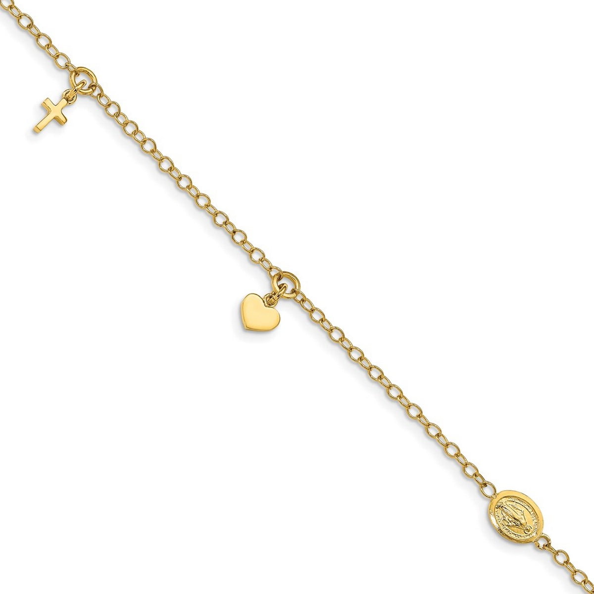 6.62mm 14k Solid Yellow Gold Polished Love Heart Cross Religious ...