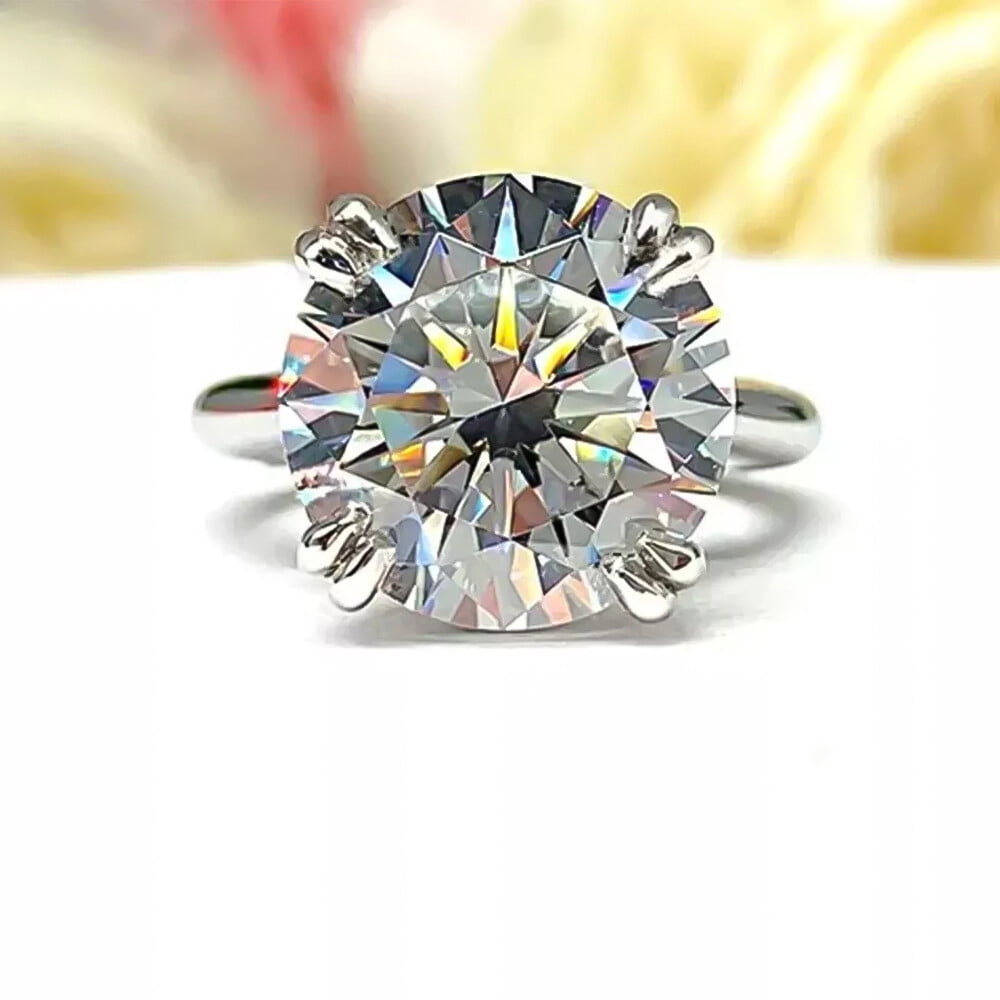 6.65 Ct White Moissanite Round Solitaire Ring - 925 Sterling Silver ...