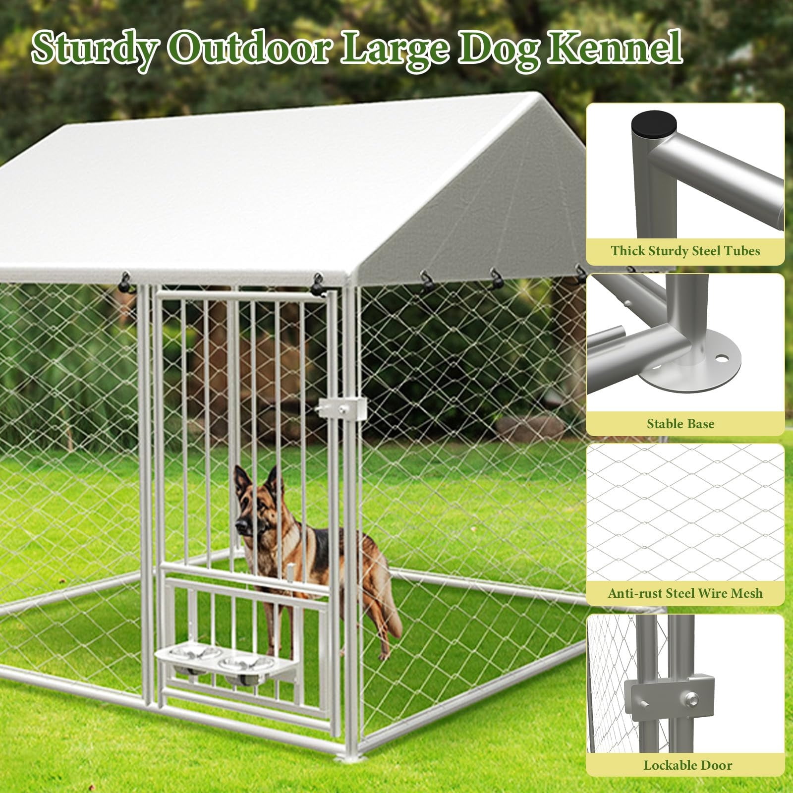 6.67x6.67FT Waterproof Outdoor Dog Kennel with Roof, Heavy Duty Cage ...