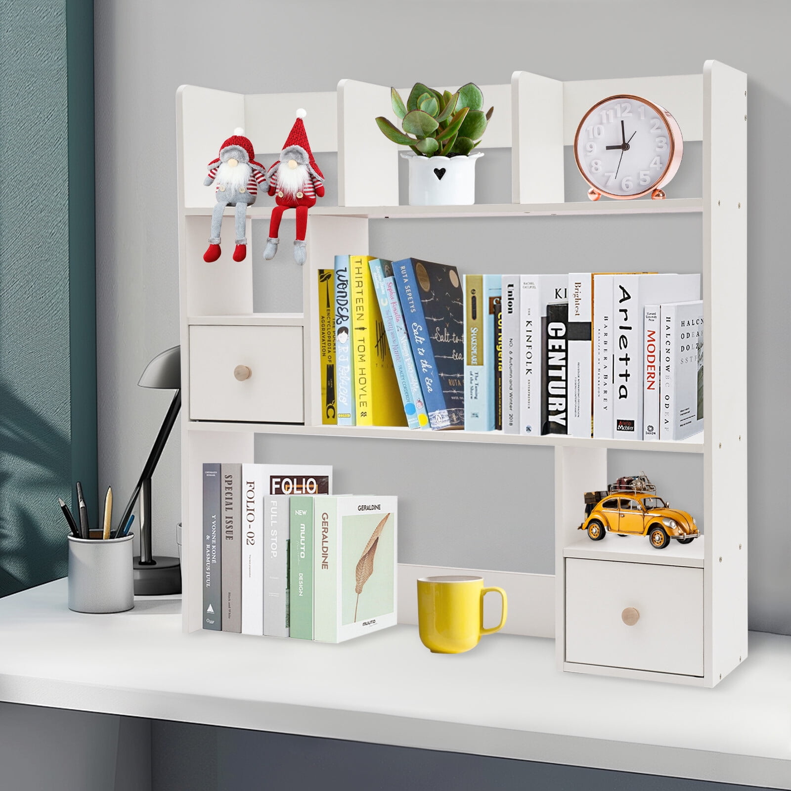 6.69*31.5in Desktop Bookshelf White Desk Organizer Desktop Storage ...