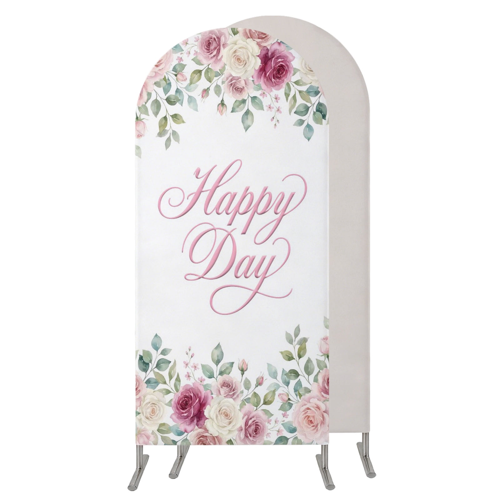 6.6FT Arch Backdrop Covers, Pink Roses Happy Day Wedding Arch Cover ...