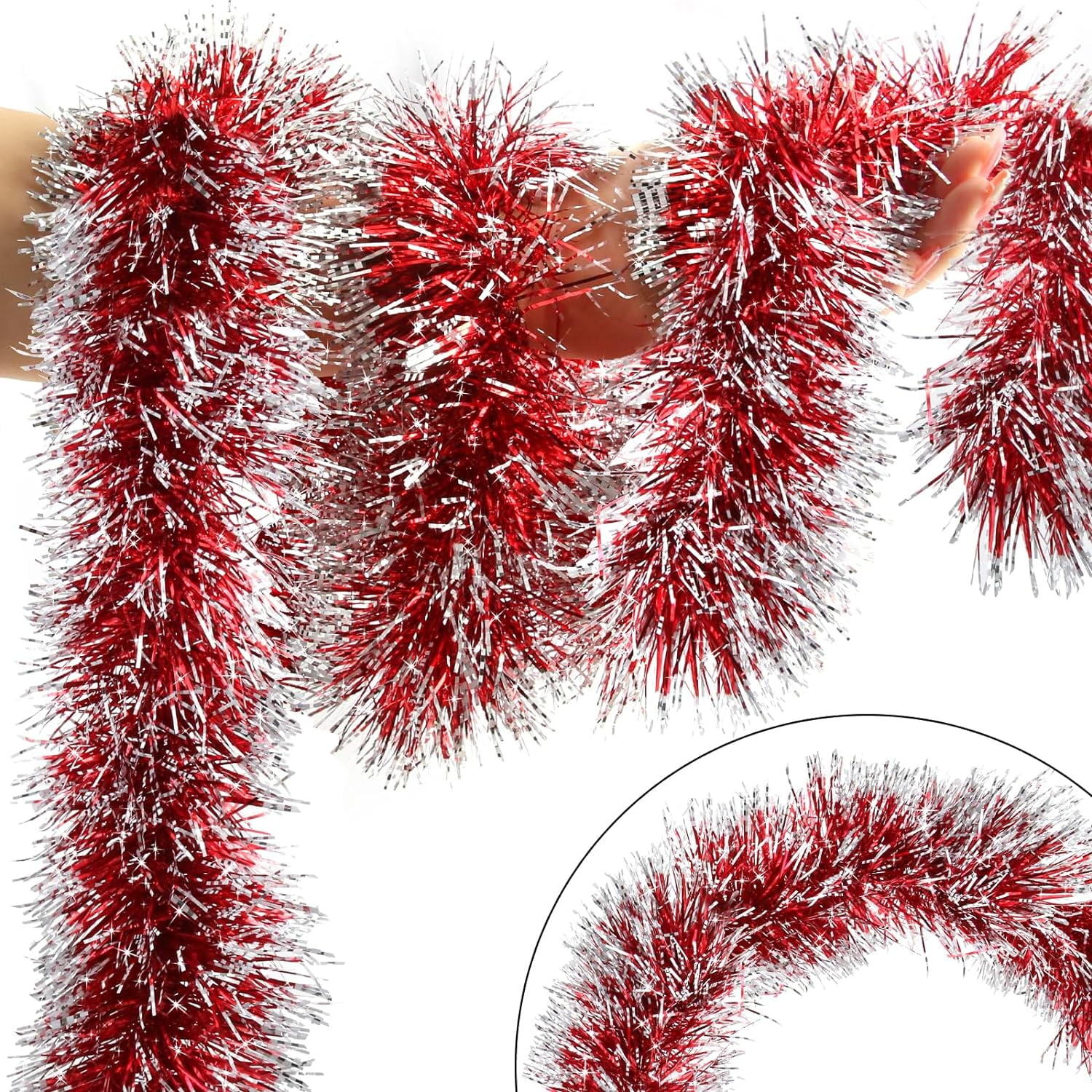 6.6FT Christmas Tinsel Garland, Metallic Tinsel Twist Garland ...