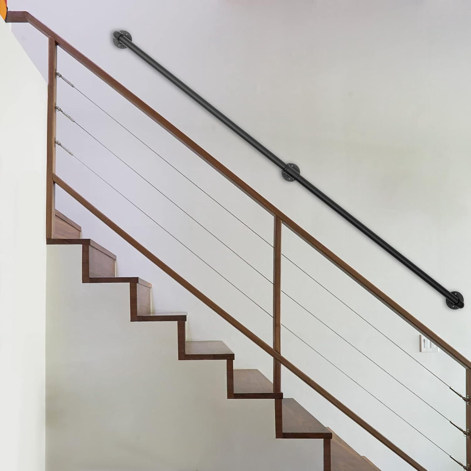 6.6FT Pipe Staircase Handrail, Black Stair Handrail Staircase Steps ...