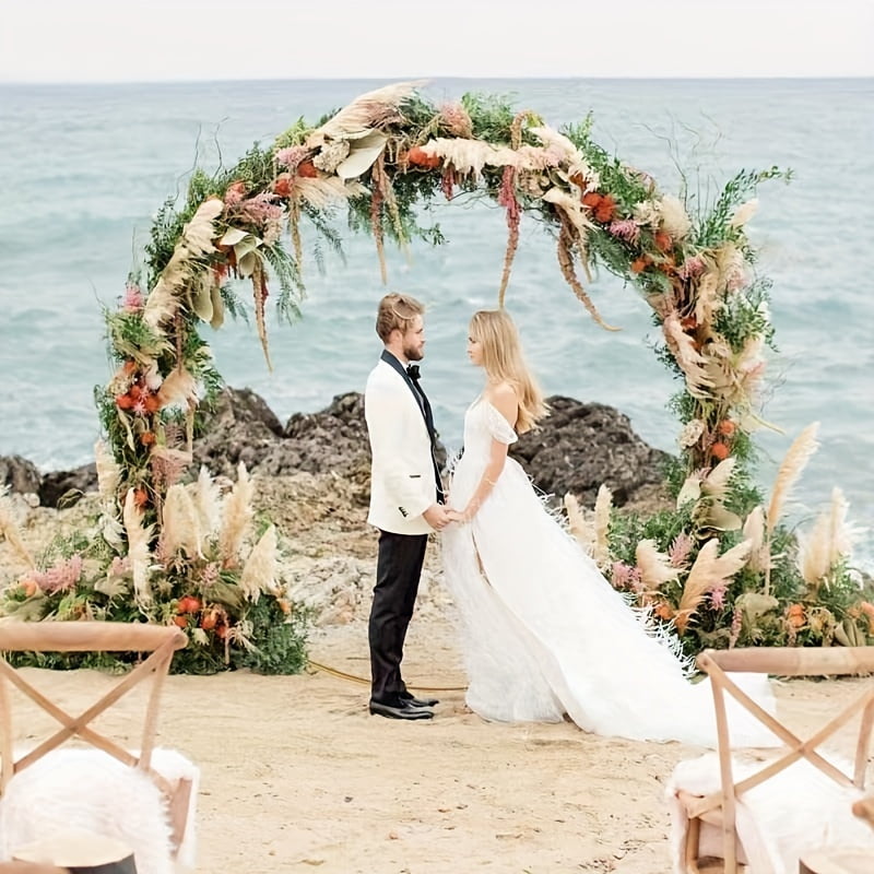 6.6FT Round Wedding Arch Circle Backdrop Stand Balloon Frame Gold Metal ...