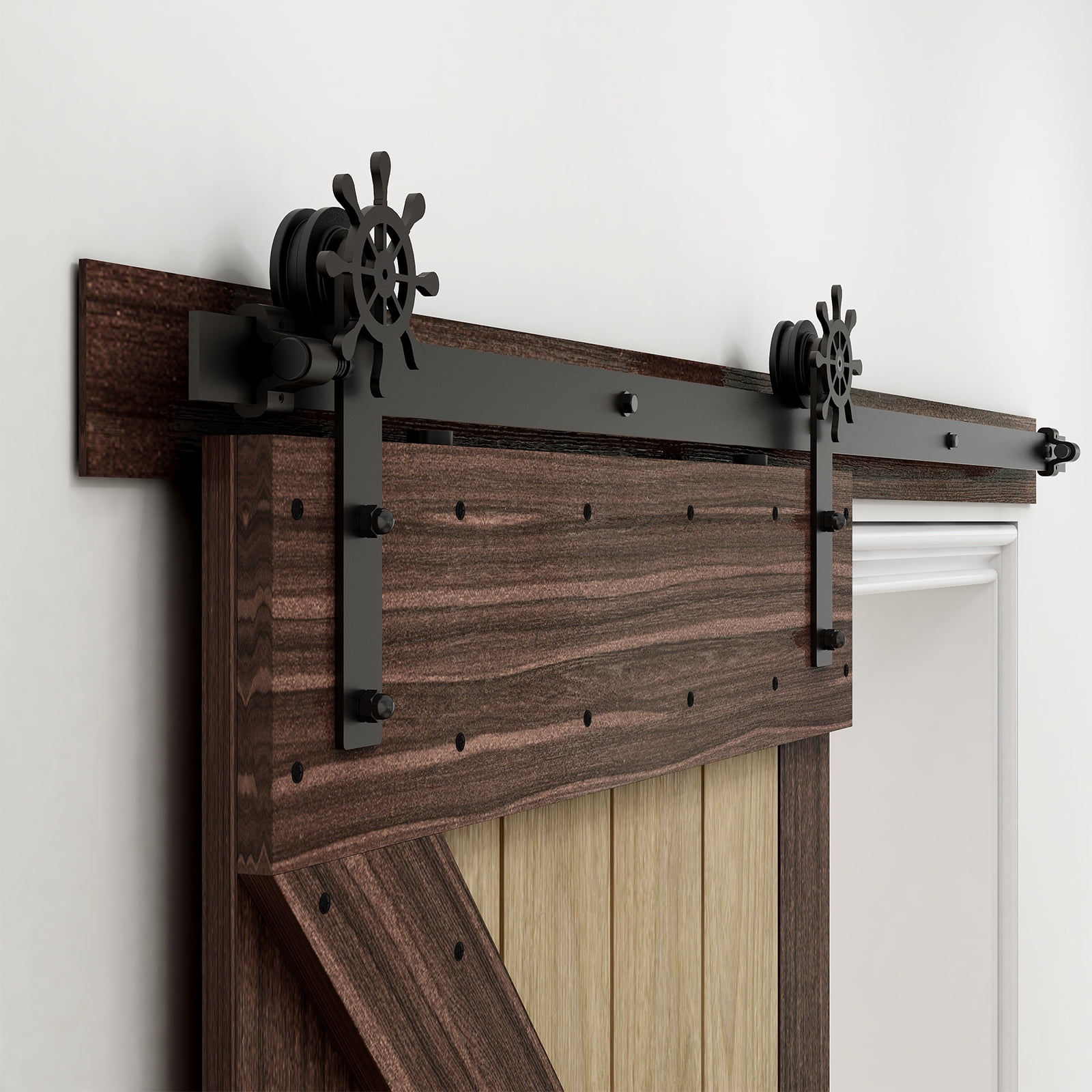 6.6FT Sliding Barn Door Hardware Kit CCJH Gear Style Windmill Wheel ...