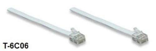 6.6Ft. Rj12 6P6C Flat Modular Telephone Cable, White, Cablesonline T ...