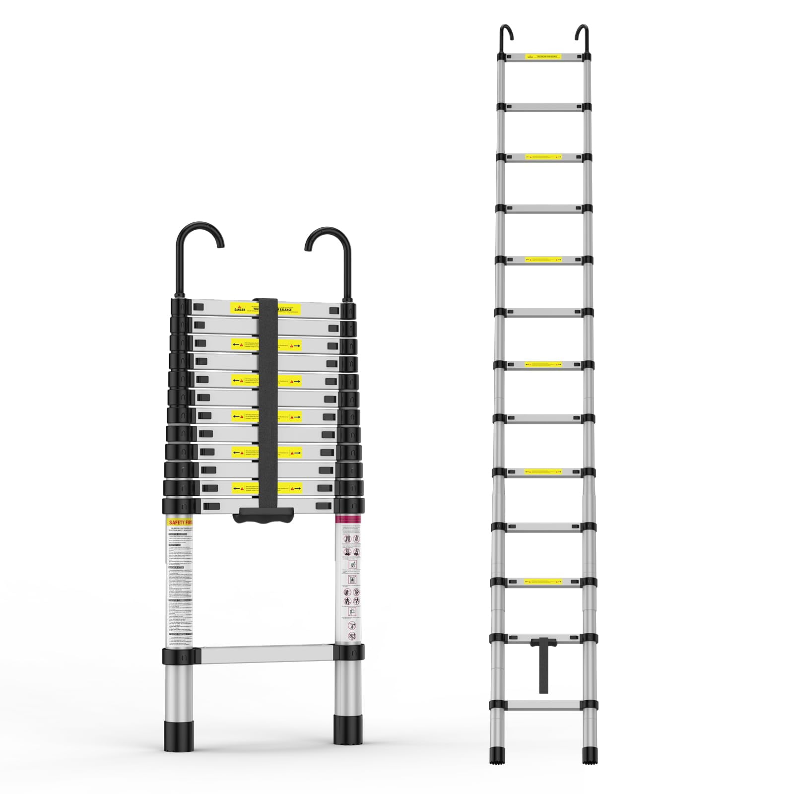 6.6ft/12.5 Ft Telescoping Ladder, 330lbs Capacity Aluminum Extension ...