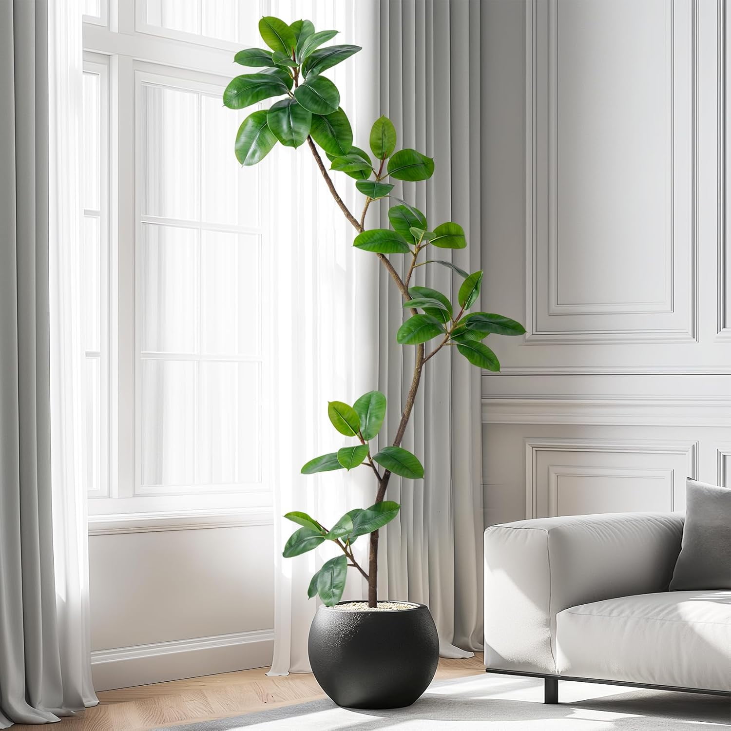 6.6ft Artificial Rubber Tree Faux Tree Indoor Faux Floor Plant ...