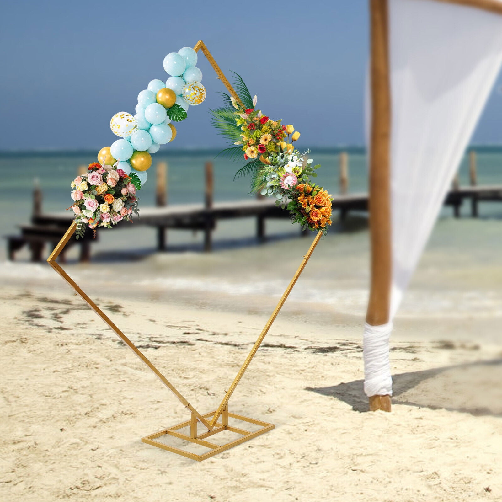 6.6ft Metal Rack Wedding Balloon Arch Set Gold Square Backdrop Stand ...