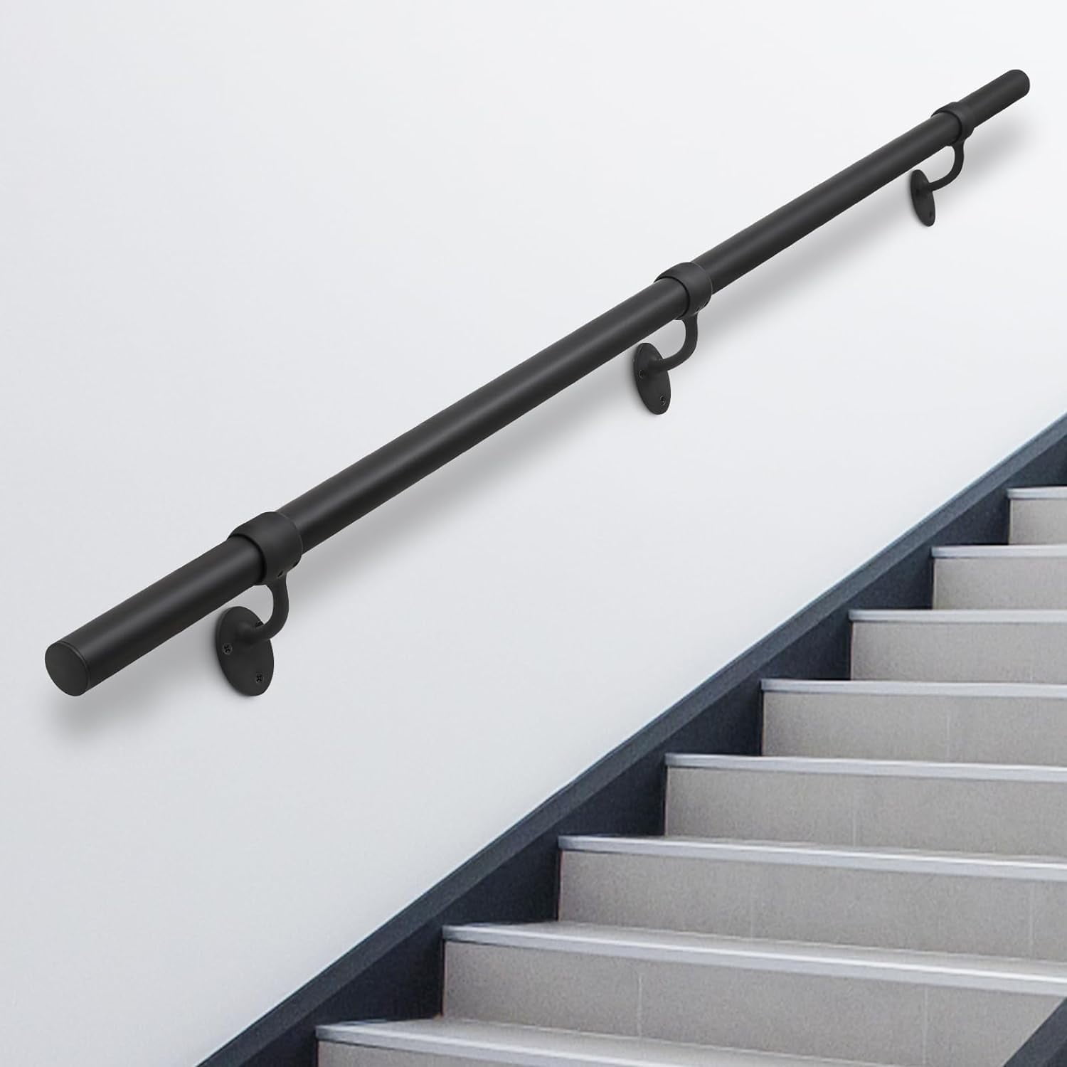 6.6ft Stair Railing Indoor Metal Hand Rails for Indoor Stairs 1.5" Pipe ...