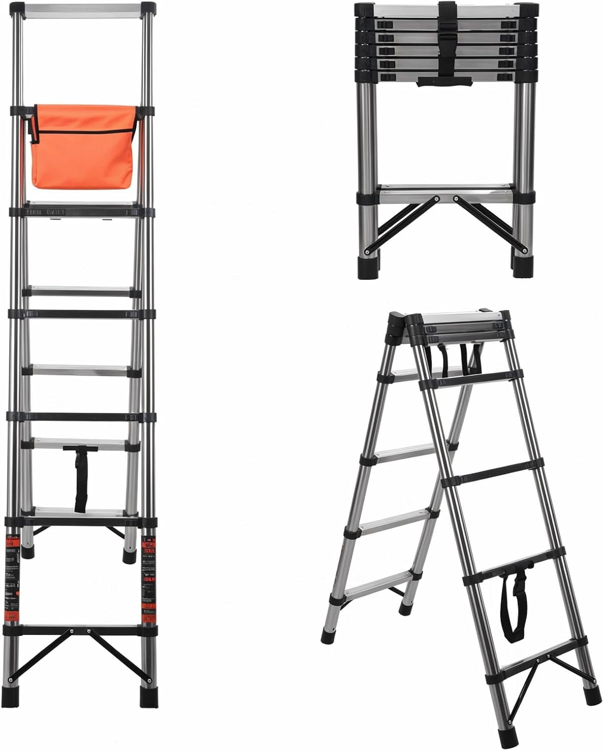 6.6ft Telescoping Ladder - A-Frame Folding Telescoping Ladder - 330 Lbs. Load Capacity, Locking ...