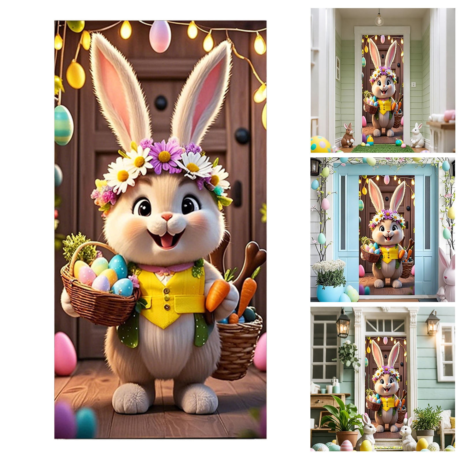6.7*3ft Happy Easter Door Cover Decoration Easter Eggs Bunny Theme ...