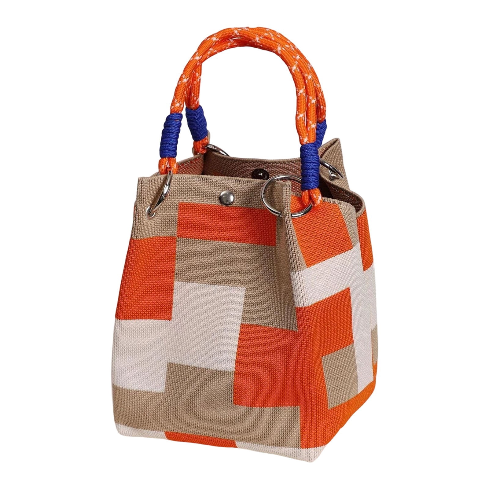 6.7*6.3*9 Inch Tote Bag for Women Mini Knit Bucket Handbag, Striped ...