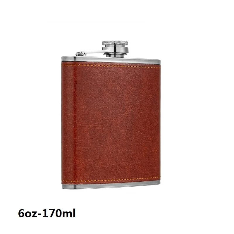 6/7/8 oz Luxury Pocket Hip Flask Brown Leather Covered Portable Stainless Steel Flask For ...