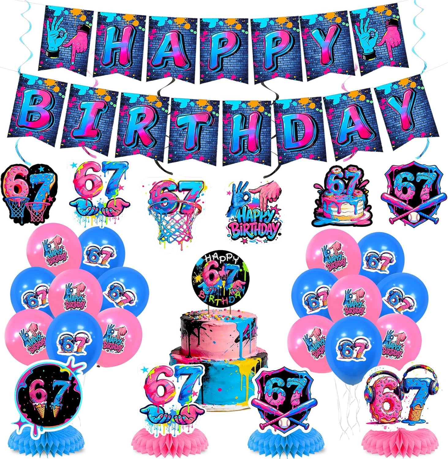 6 7 Birthday Decorations Neon Party Decoration Six Seven Birthday Party ...