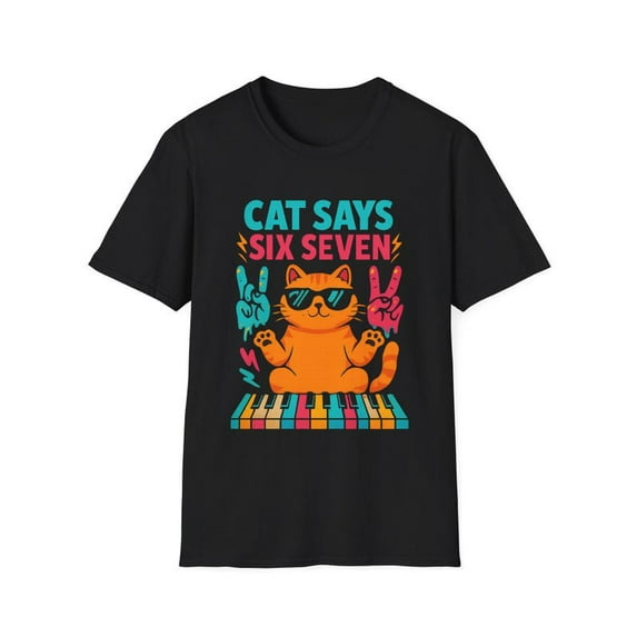 6-7 Cat Graphic Tee, Retro Number Design Trendy Gen Z Style Unisex ...