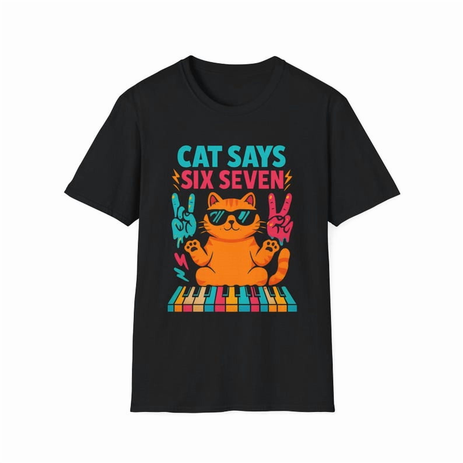 6-7 Cat Graphic Tee, Retro Number Design Trendy Gen Z Style Unisex ...