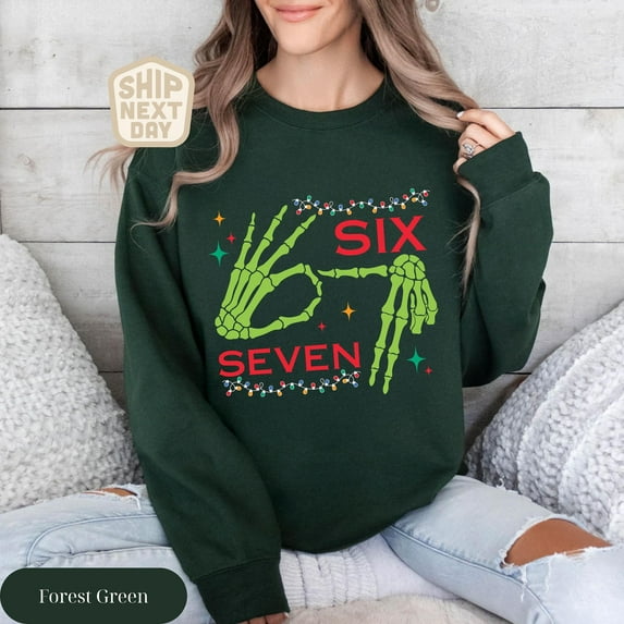 6 7 Christmas Shirt, Funny Skeleton Hands Meme Six Seven Xmas Shirt ...