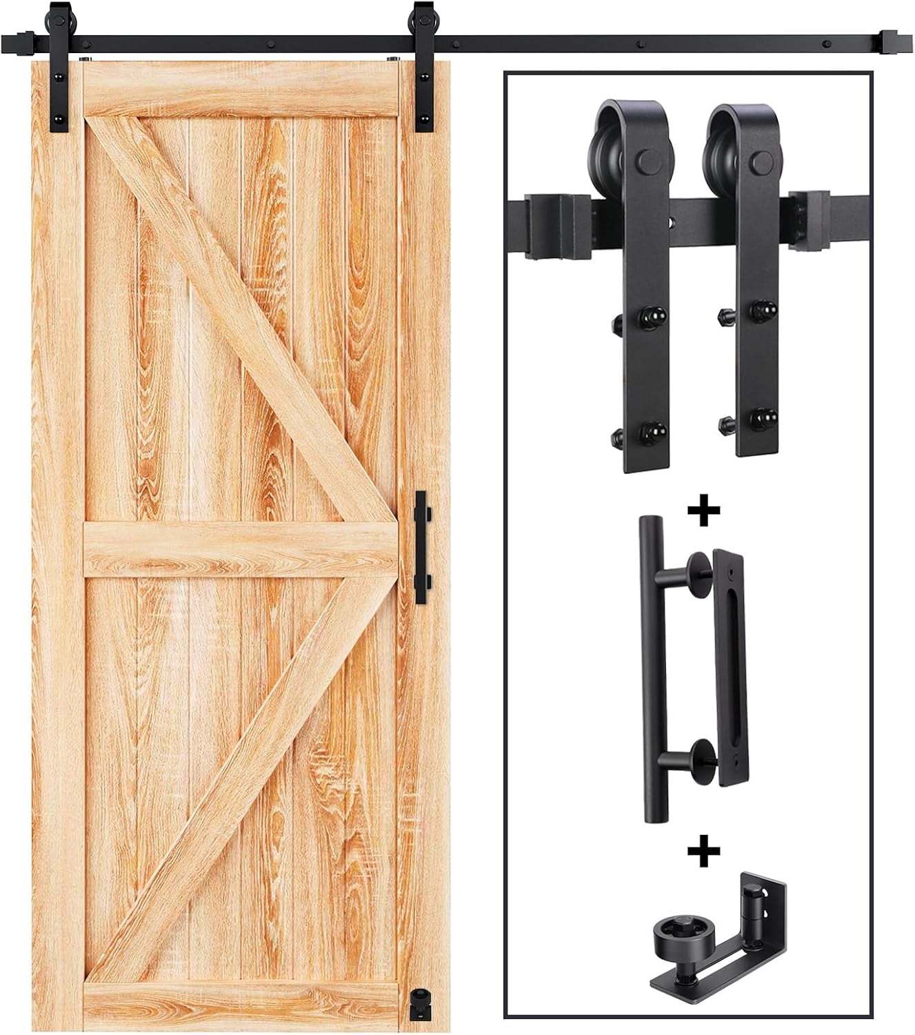 6.7 FT Sliding Barn Door Hardware Kit and Handle Door Hardware Kit ...