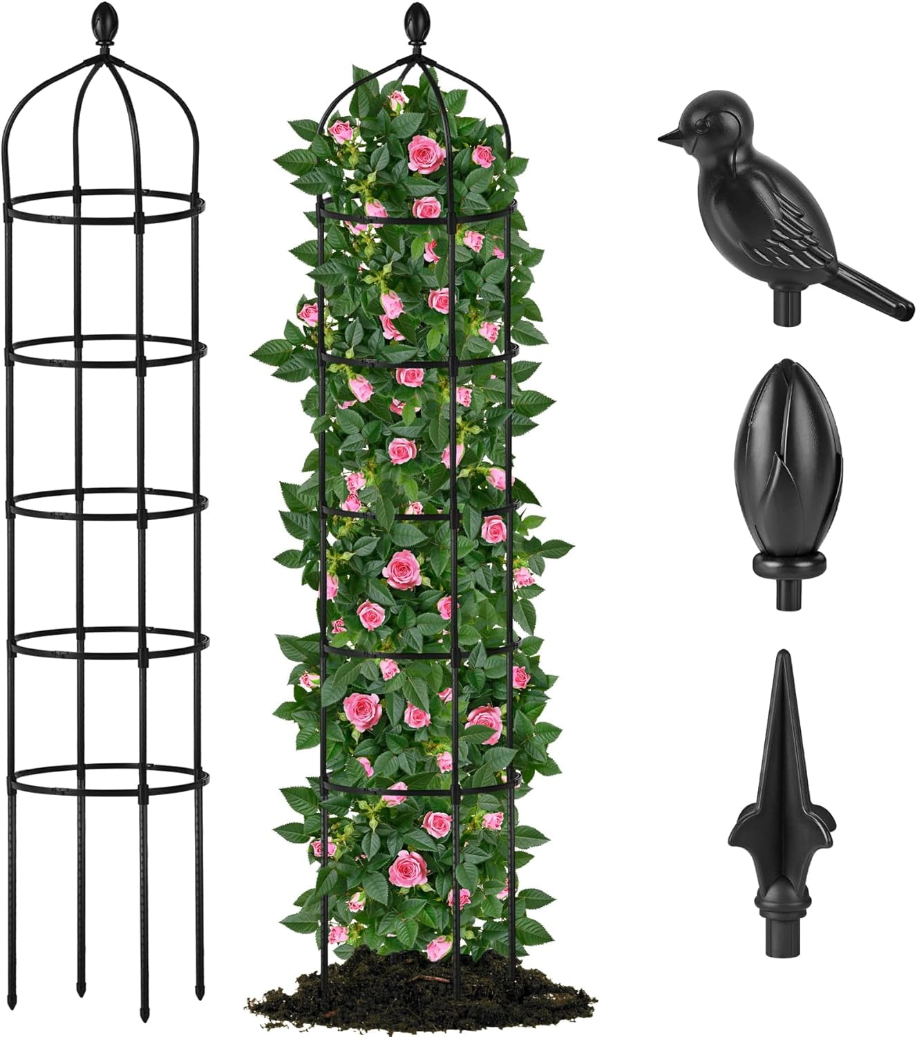 6.7 Ft Black Metal Obelisk Trellis, Rustproof Support for Climbing ...