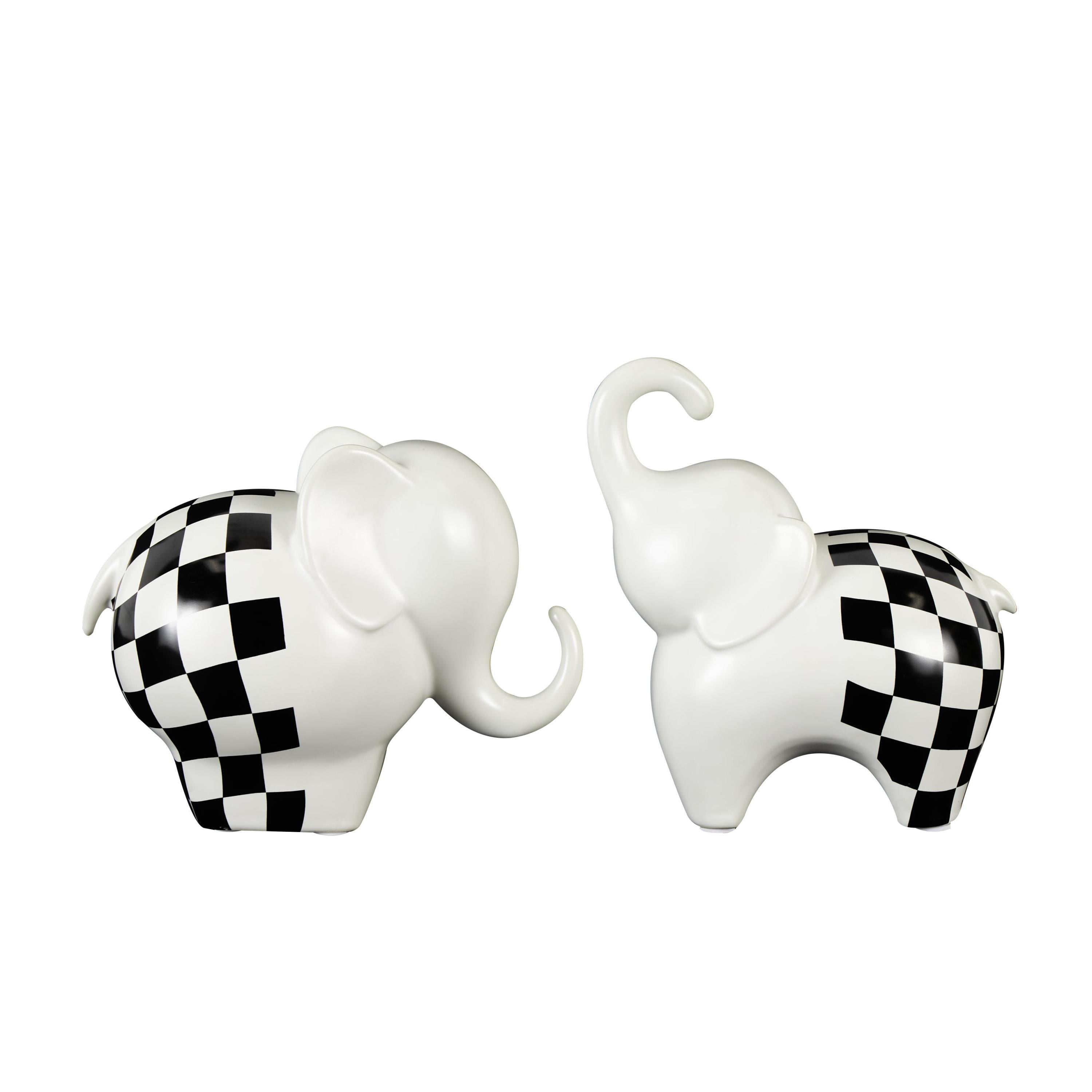 DecMode White Ceramic Elephant Sculpture - Checkered Pattern - Walmart.com