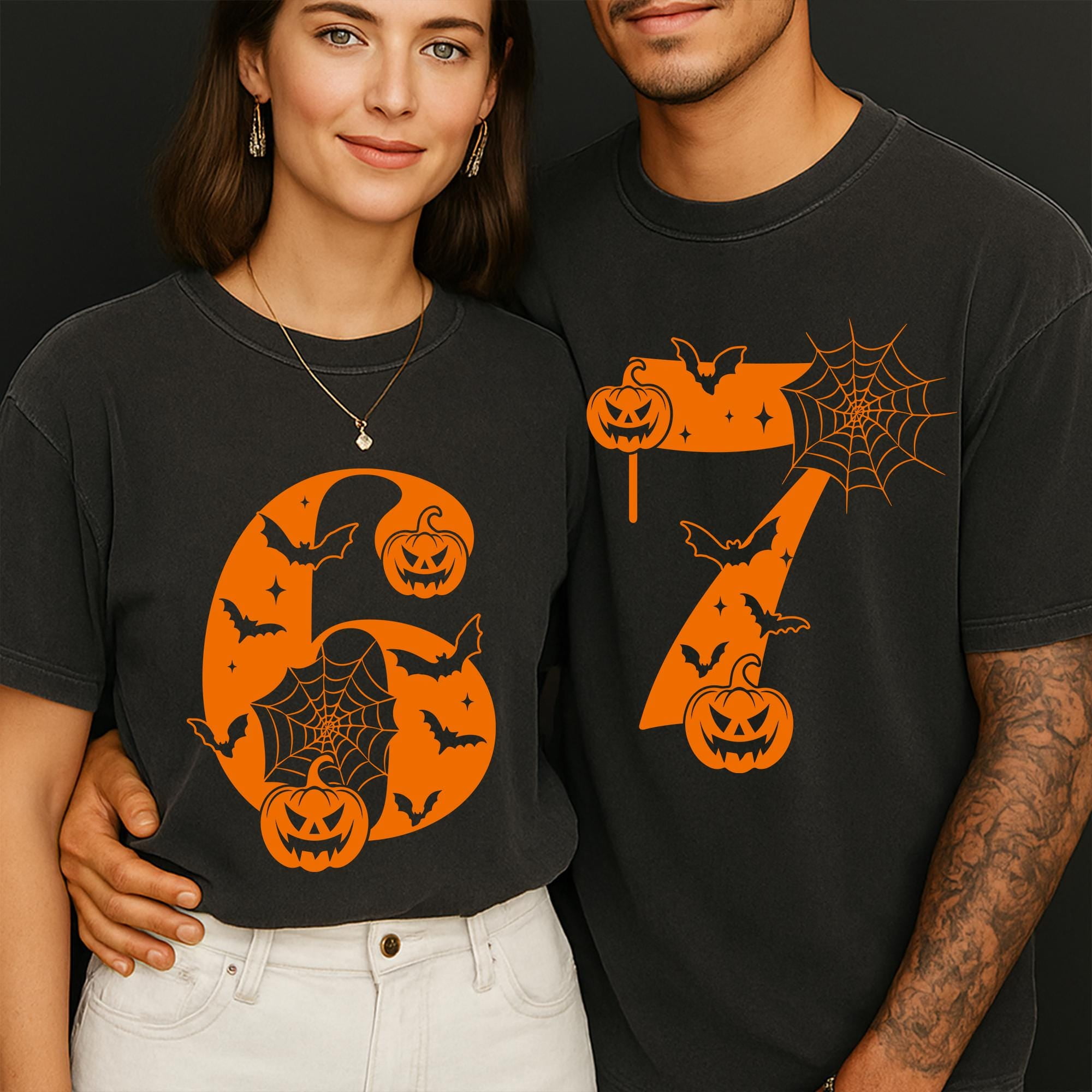 6 7 Halloween Tee For Couples, Six Seven Meme Pumpkin T-Shirt Gen Alpha ...