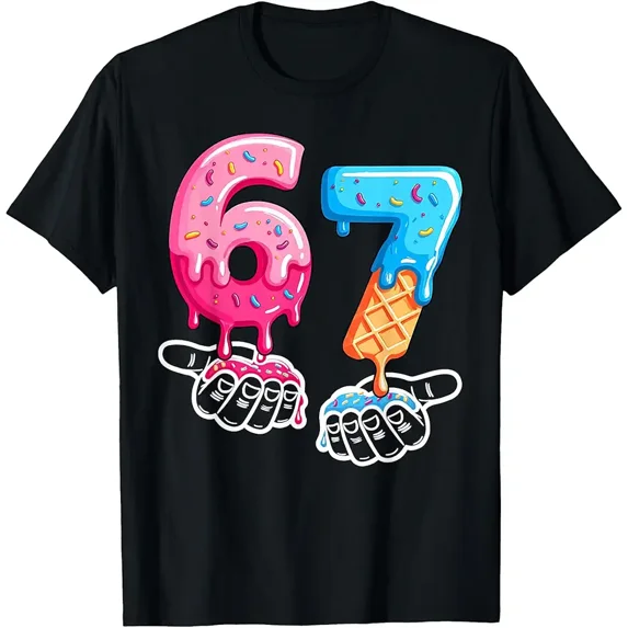 6 7 Ice Cream Drip Hands Cool Meme 67 Funny Number T-Shirt - Walmart.com