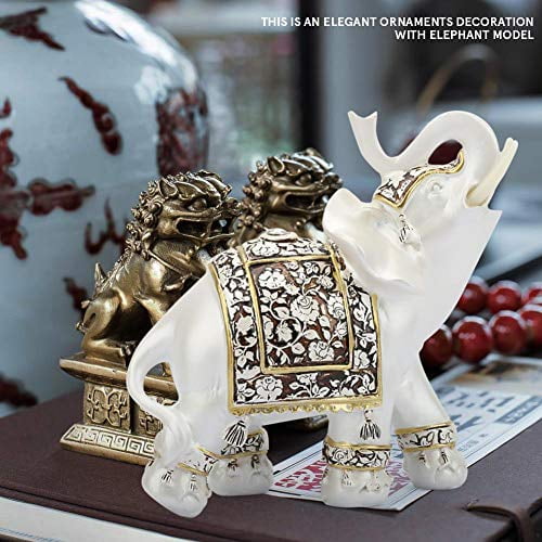 6.7 Inch Decorative Elephants Statue White Color Resin Good Luck Wealth ...