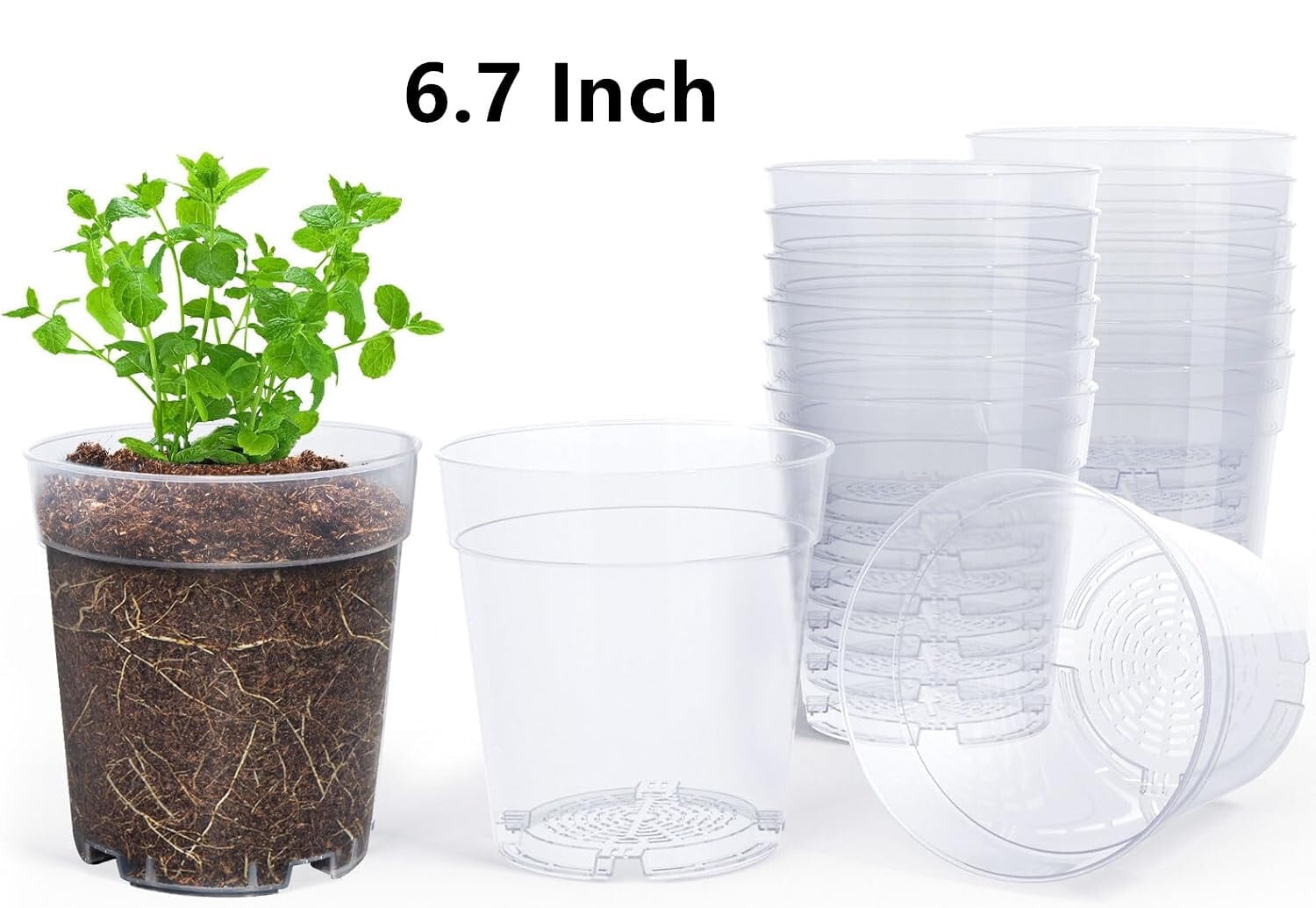 6.7 Inch Plastic Pots for Plants, Clear Nursery Pots with Drainage, 15 ...
