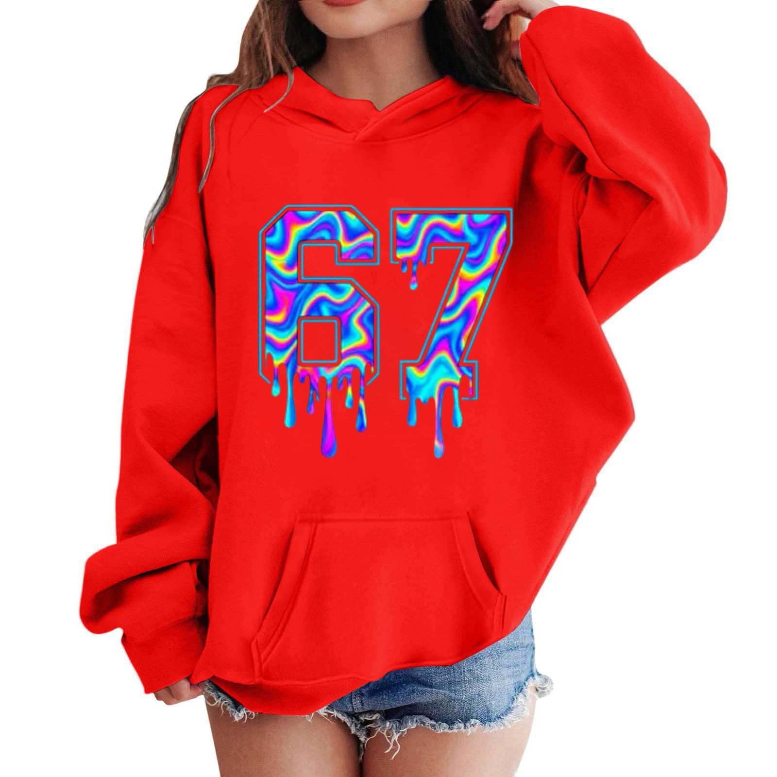 6 7 Meme 67 Six Seven Meme Hooded Sweatshirt Unisex Kids Printed Long ...