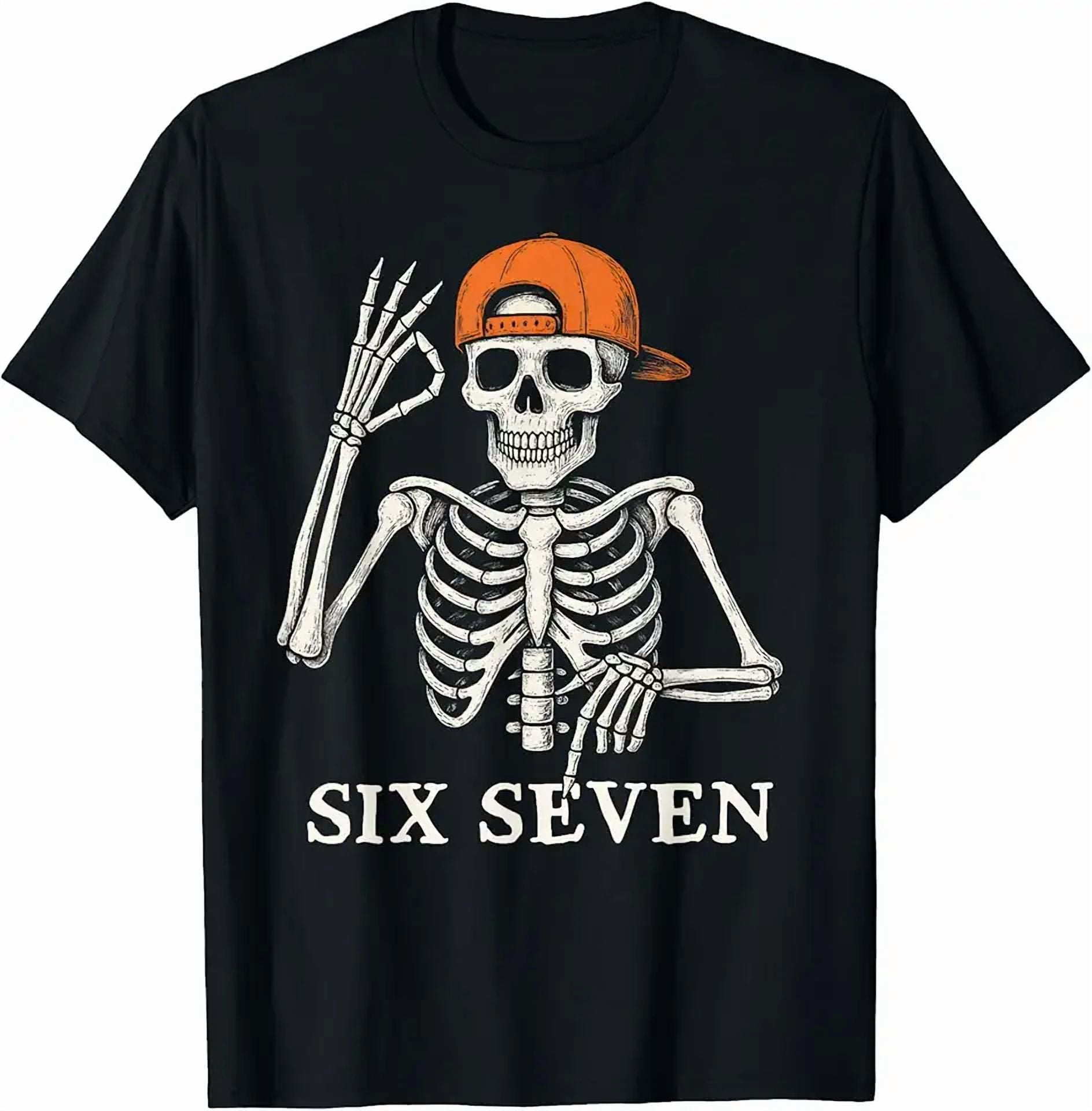 6 7 Meme Gen Alpha Halloween Skeleton Hands Sign Six Seven T-Shirt ...