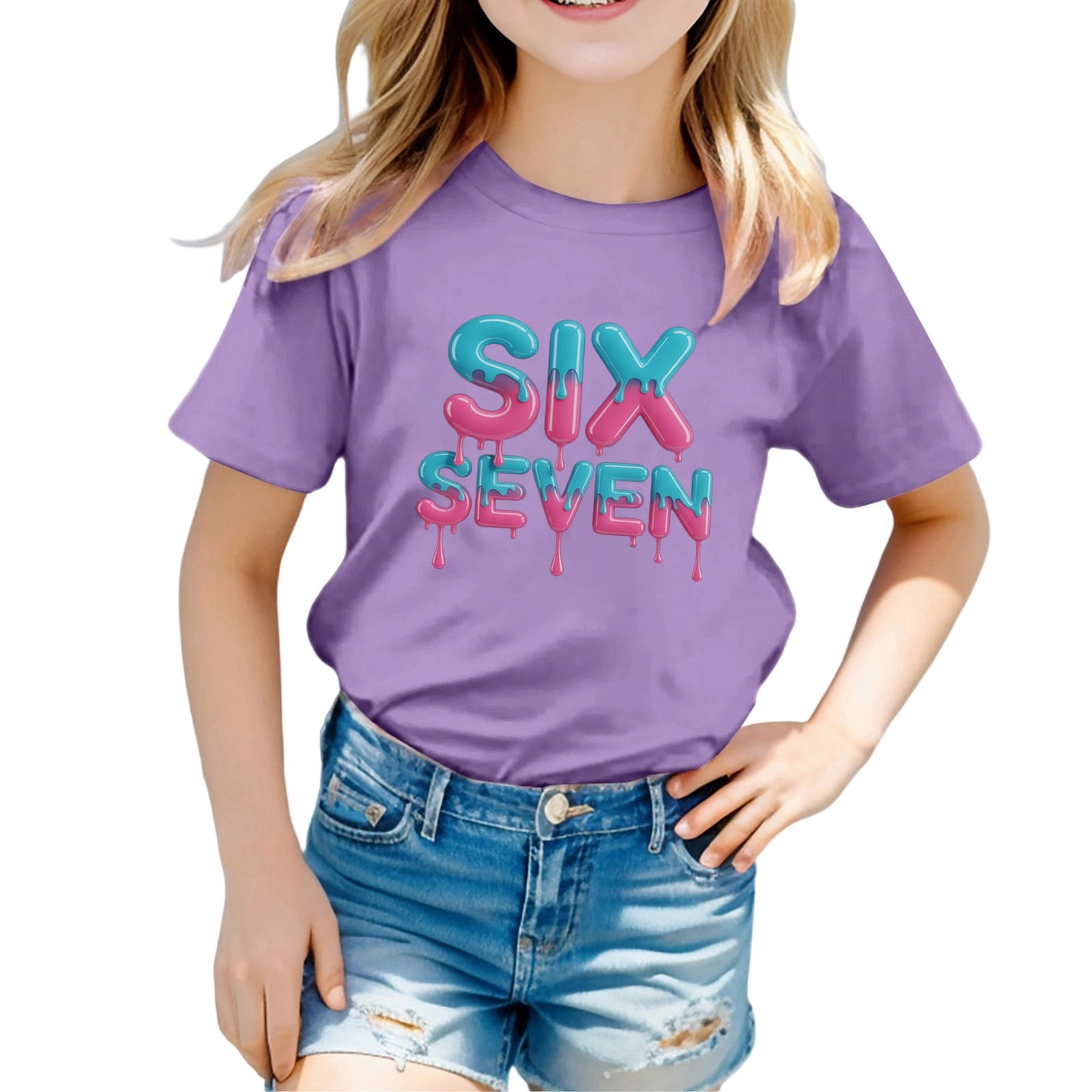 6 7 Meme Gen Alpha Slang T-Shirt for G`irls - Six Seven K`ids Casual ...